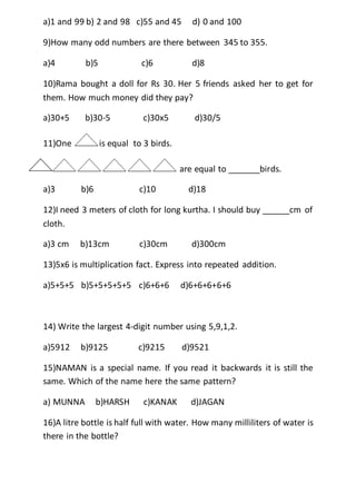 CLASS III MATHS SLATE PAPER | DOCX