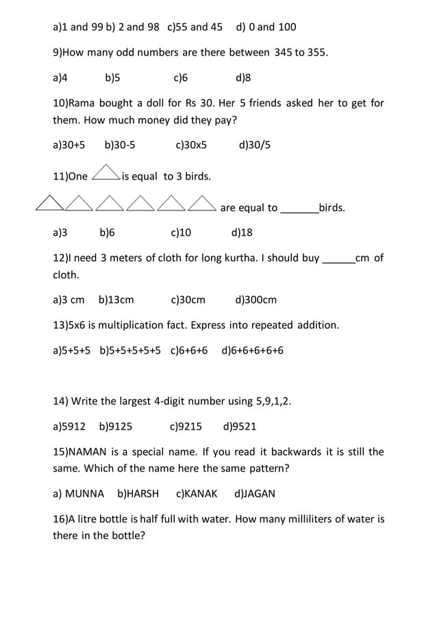 CLASS III MATHS SLATE PAPER | DOCX