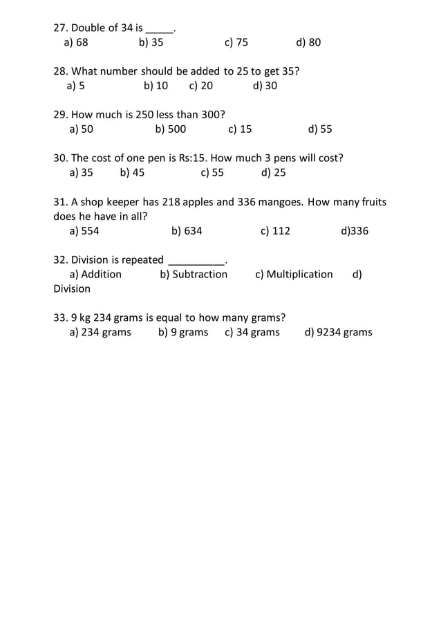 CLASS III MATHS SLATE PAPER | DOCX