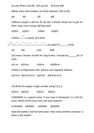 Class iii maths SLATE PAPER | DOCX