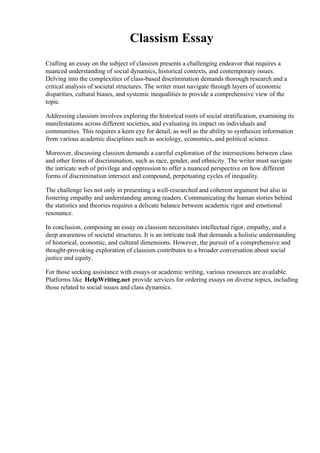 Classism Essay. Bay de Noc Community College | PDF