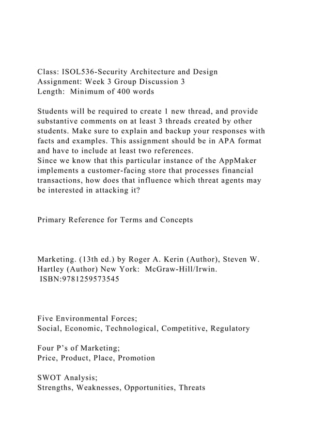Class ISOL536-Security Architecture and Design Assignment We.docx | Marketing and Advertising ...