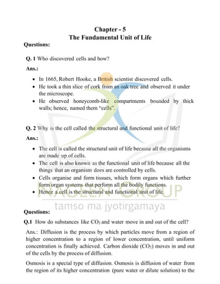 Class 9 Science NCERT Solution Chapter 5 The Fundamental Unit of Life | PDF