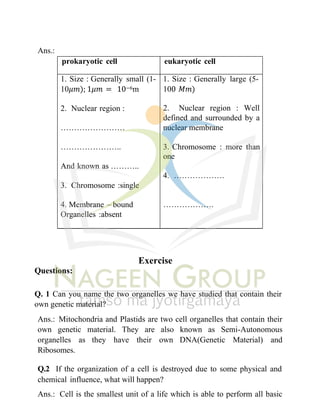 Class 9 Science NCERT Solution Chapter 5 The Fundamental Unit of Life | PDF