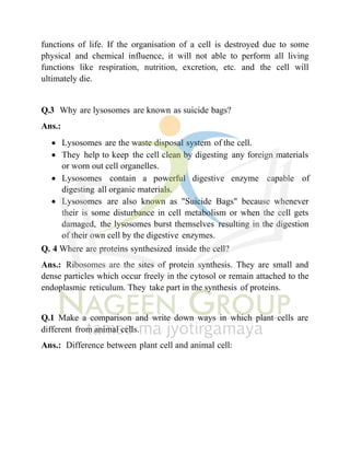 Class 9 Science NCERT Solution Chapter 5 The Fundamental Unit of Life | PDF