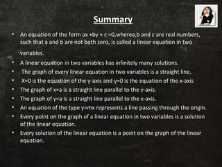 CLASS 9 LINEAR EQUATIONS IN TWO VARIABLES PPT | PPT