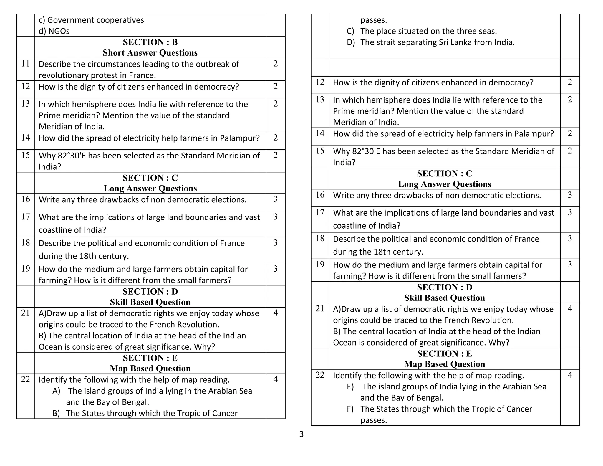 class ix question paper of social science | DOCX