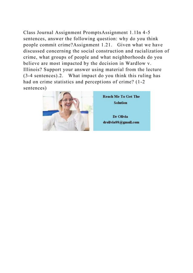 Class Journal Assignment PromptsAssignment 1.1In 4-5 sentences, answ ...