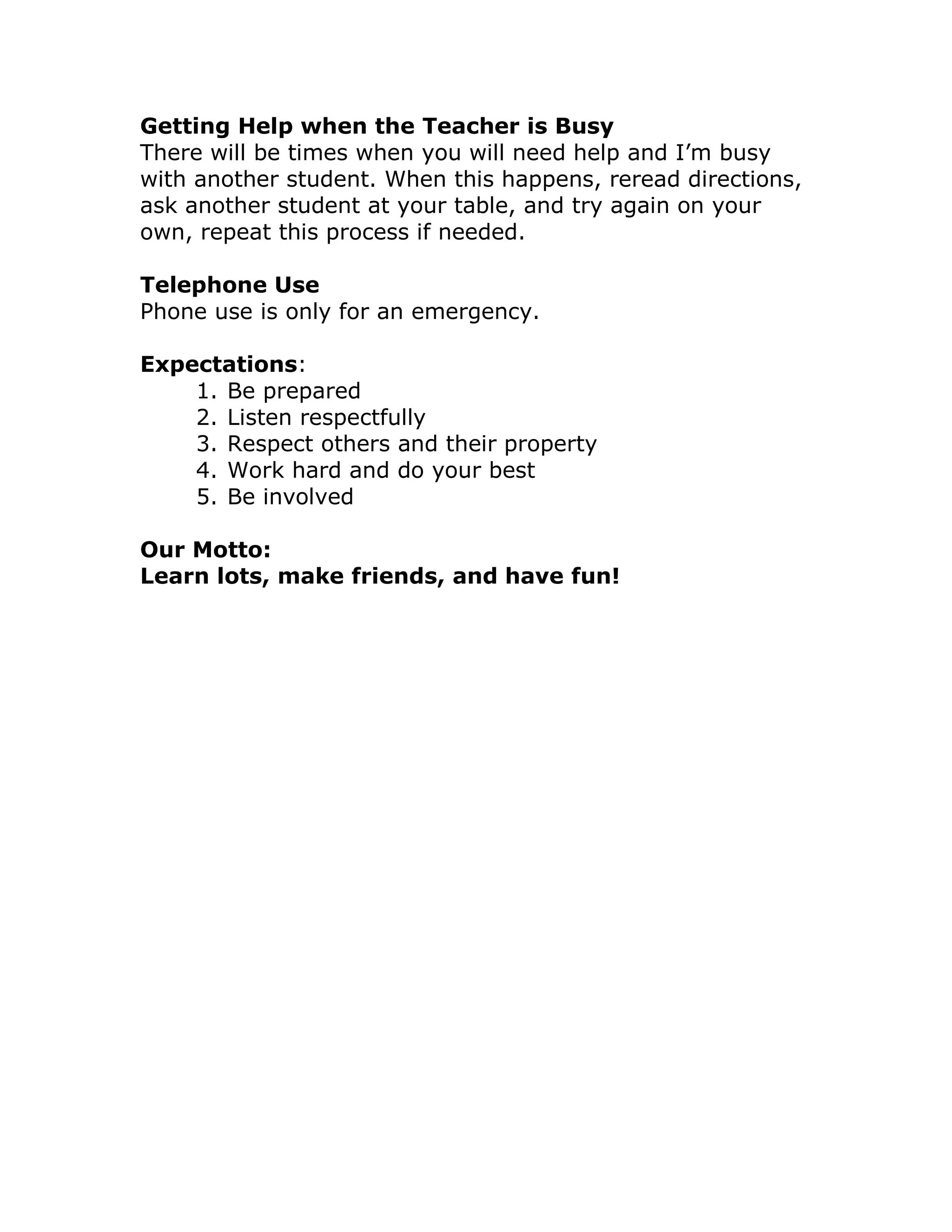 Class Routines and Procedures | DOCX