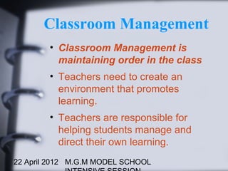 Class Management | PPT | Professional School | Postgraduate Education
