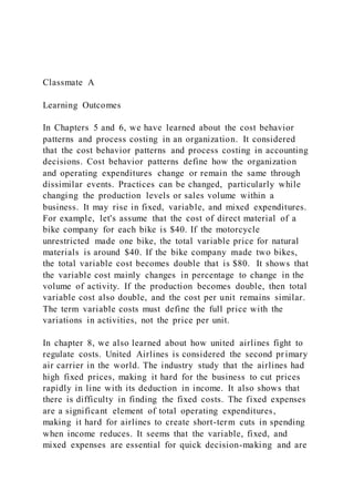 Classmate ALearning OutcomesIn Chapters 5 and 6, we have | PDF