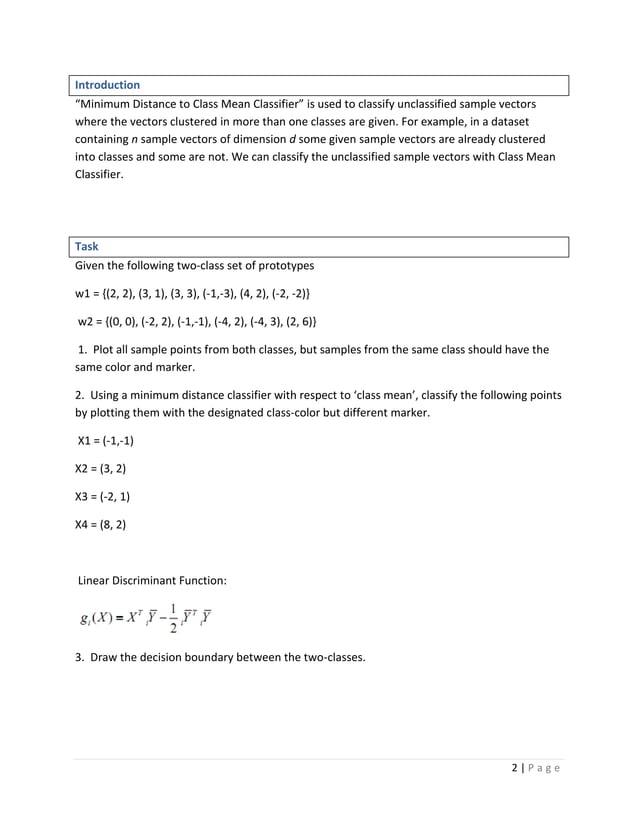 Pattern Recognition: Class mean classifier | PDF