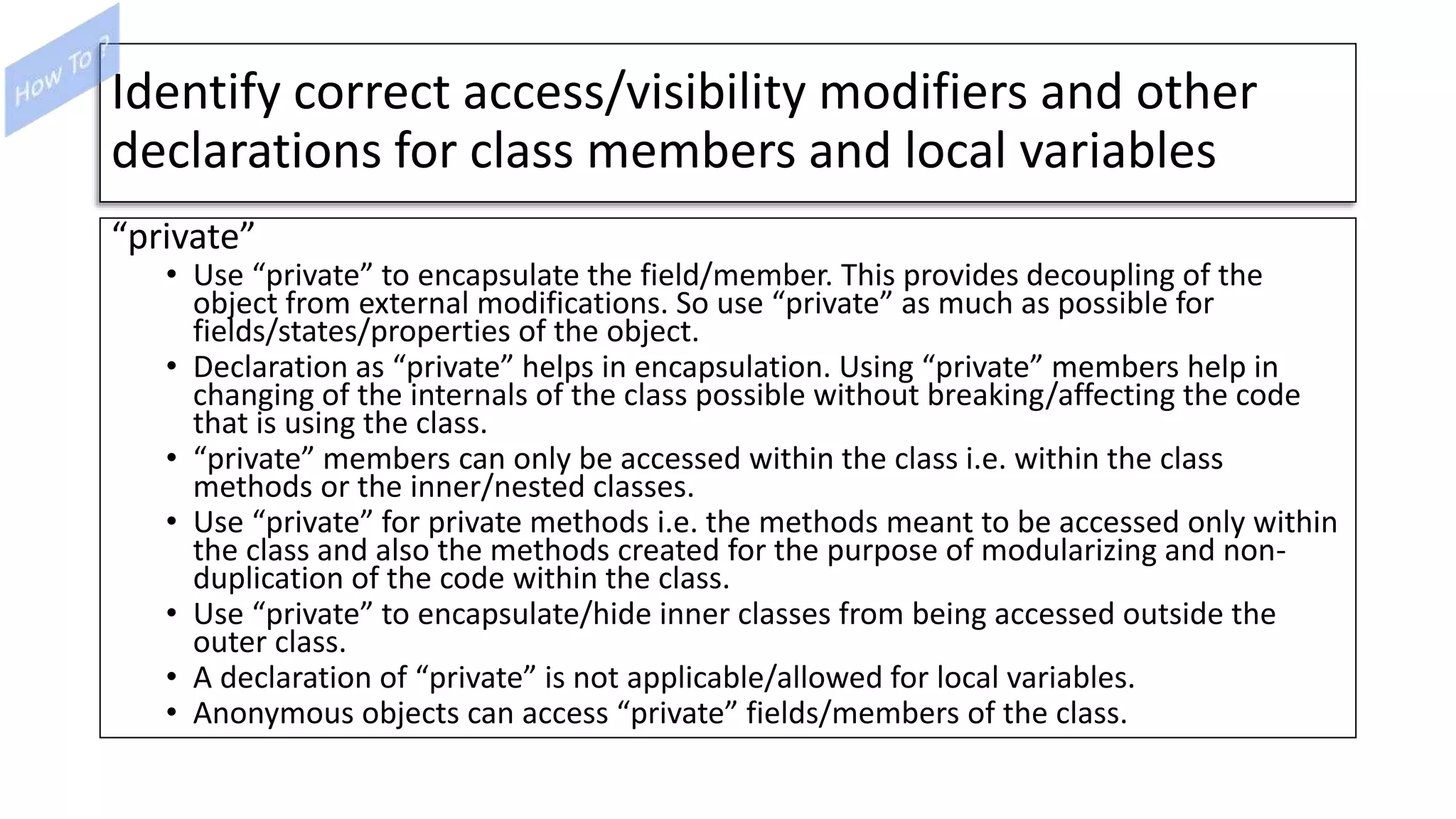 Class Members Access/Visibility Guide (Checklist) | PPTX | Programming Languages | Computing