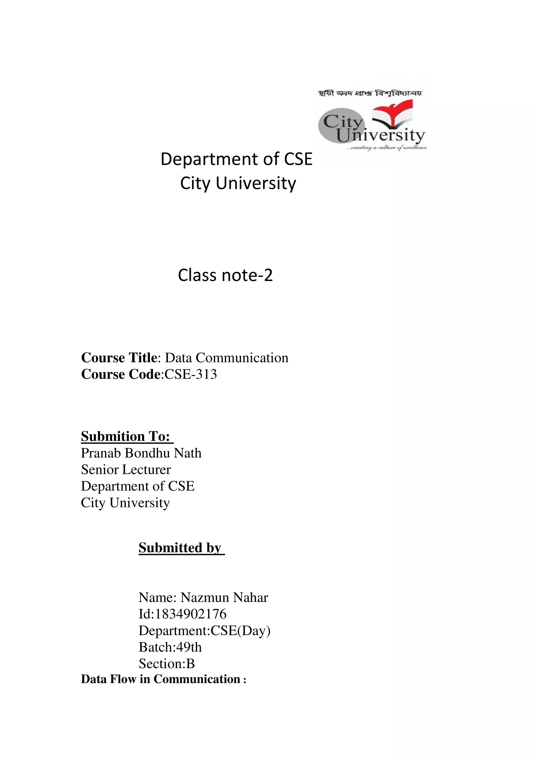 Class note.2.....nazmun nahar 1834902176 | PDF | Computer Networking | Computing