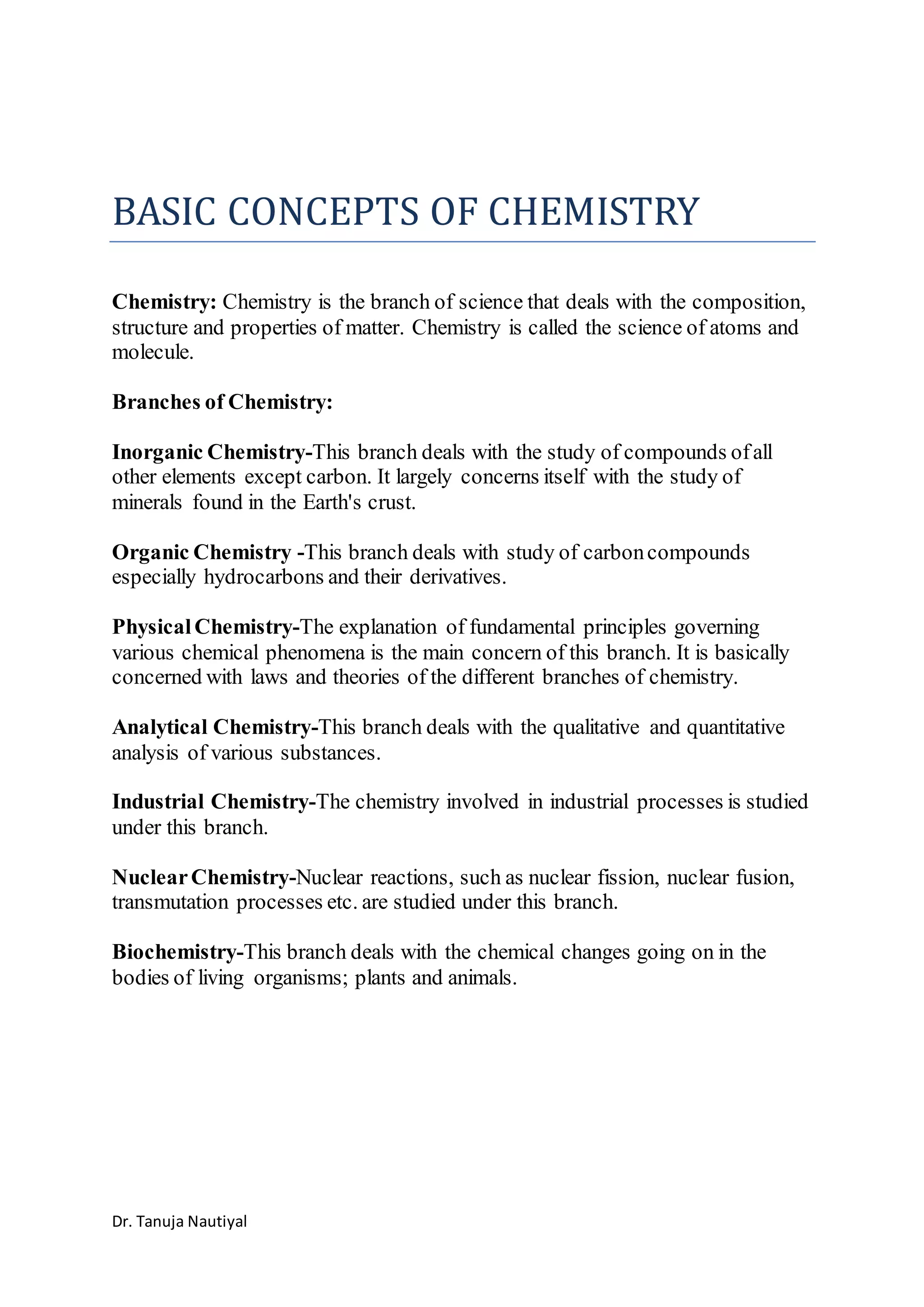 The basics of Chemistry | DOCX