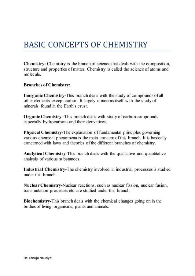 The basics of Chemistry | DOCX