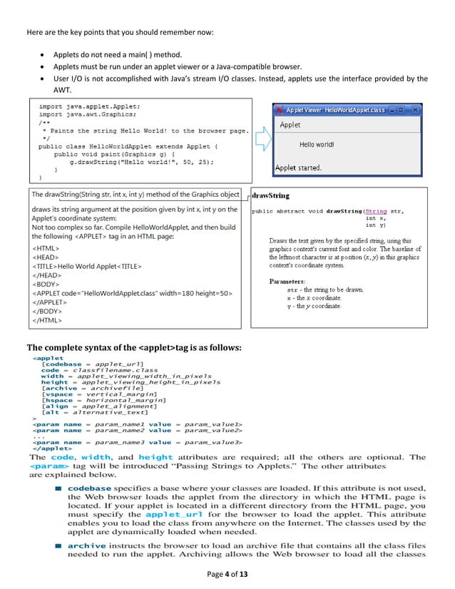 Class notes(week 10) on applet programming | PDF