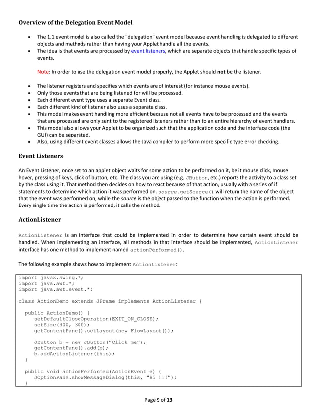 Class Notesweek 10 On Applet Programming Pdf