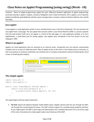 Class notes(week 10) on applet programming | PDF