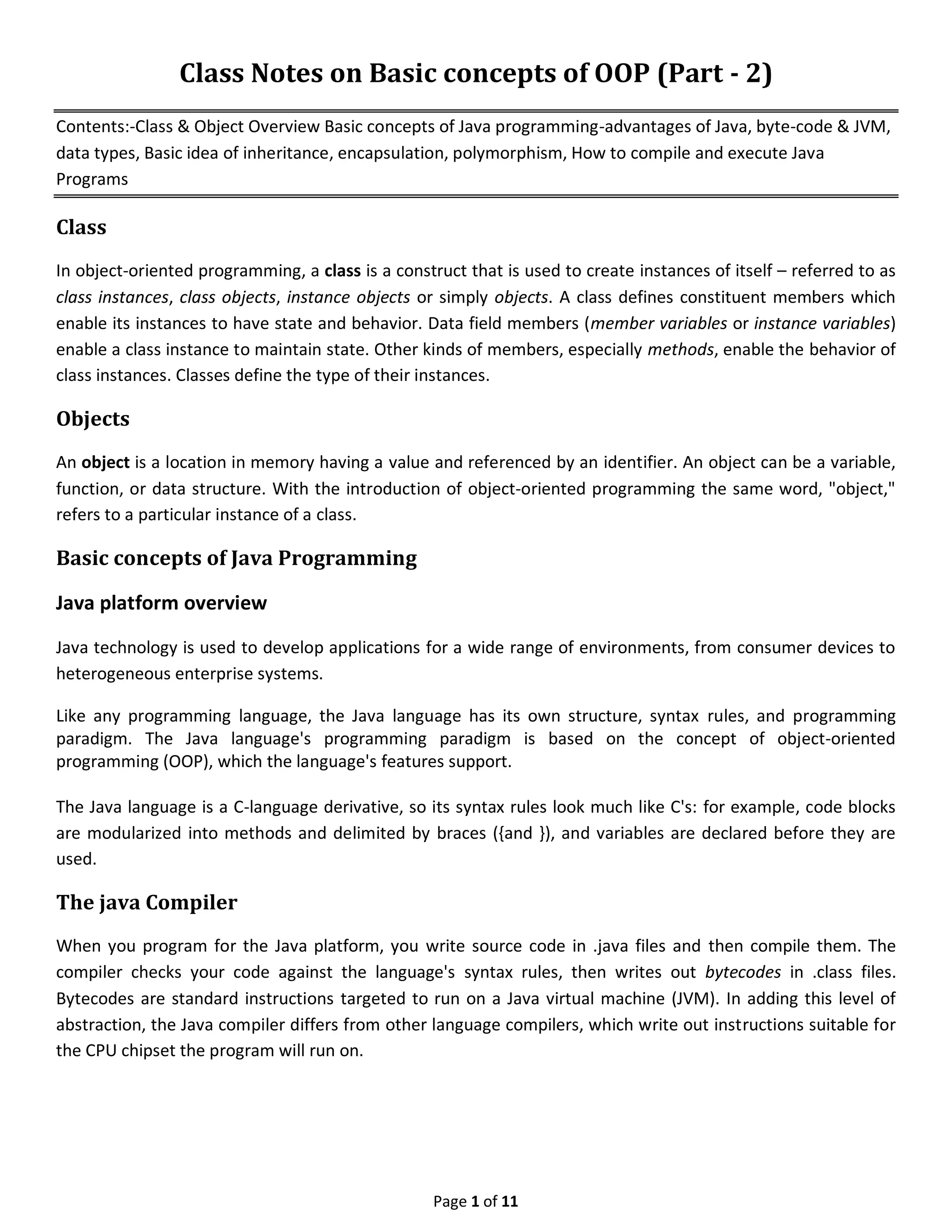 Class Notes Week 2 On Basic Concepts Of Oop 2 Pdf