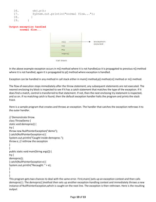 Class notes(week 8) on exception handling | PDF