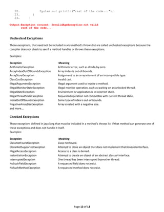 Class notes(week 8) on exception handling | PDF