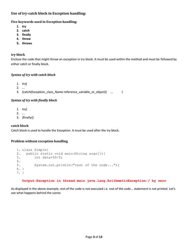 Class notes(week 8) on exception handling | PDF