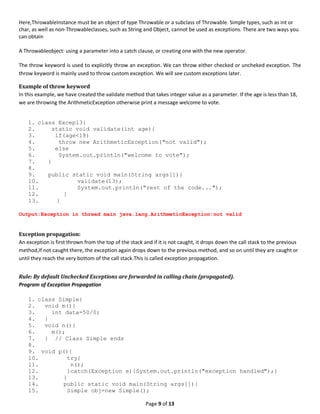 Class notes(week 8) on exception handling | PDF