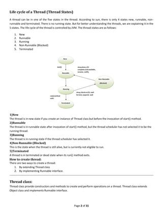 Class notes(week 9) on multithreading | PDF