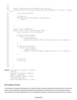Class notes(week 9) on multithreading | PDF