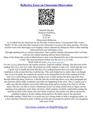 Class Observation Essay | PDF