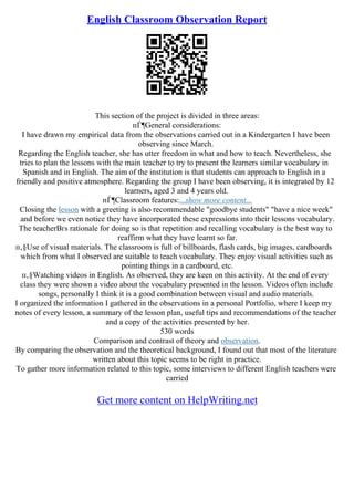 Class Observation Essay | PDF