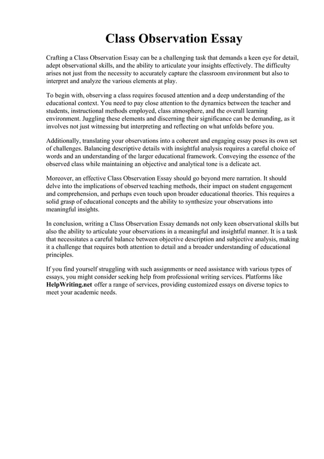 Class Observation Essay. Classroom management observation by Victor ...