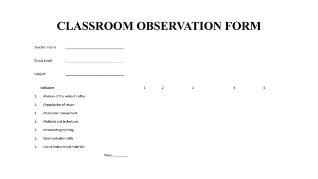 CLASSROOM OBSERVATION FORM EXAMPLES.pptx