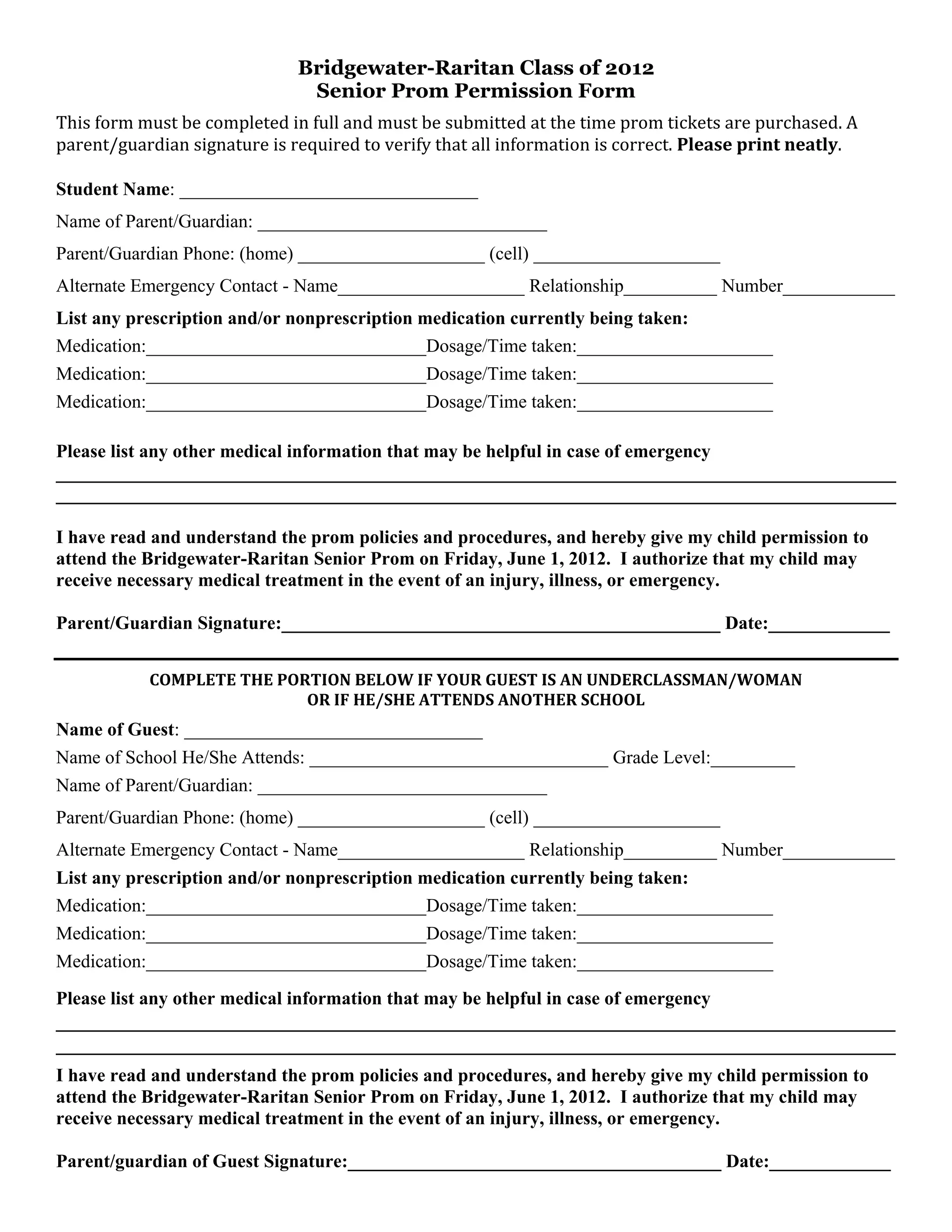 Class of 2012 Prom Information | PDF