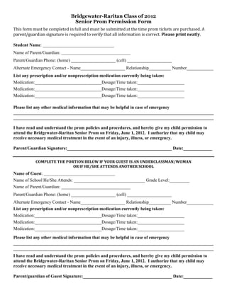 Class of 2012 Prom Information | PDF