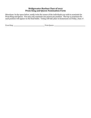 Class of 2012 Prom Information | PDF