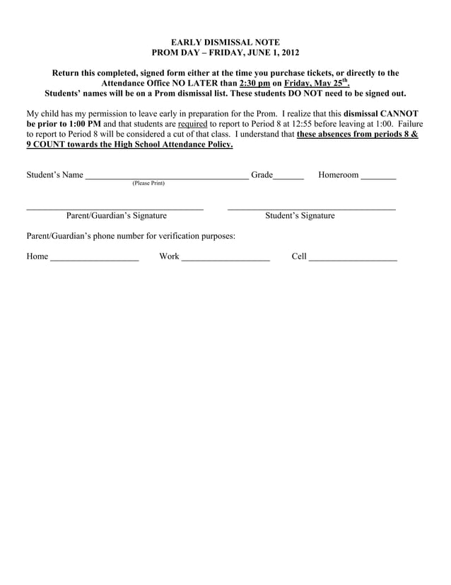 Class of 2012 Prom Information | PDF