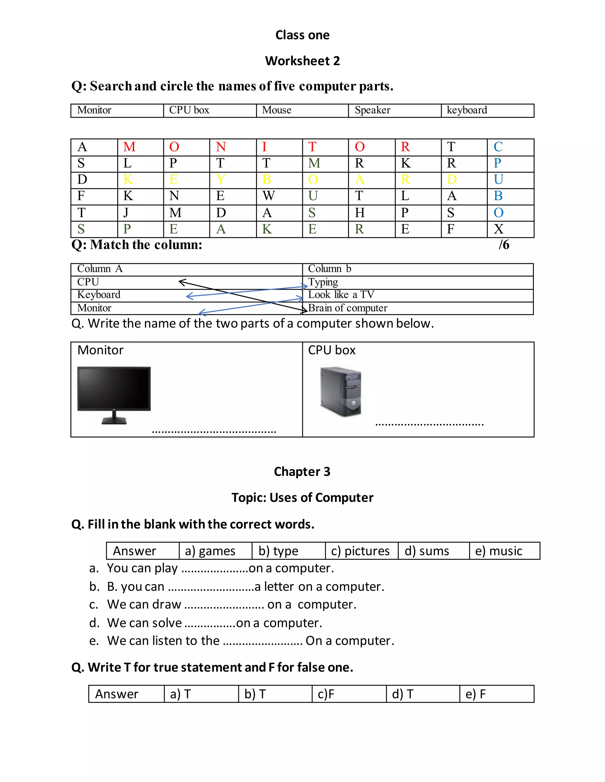oxford computer books grade one chapter 1 to 3 question answer with ...