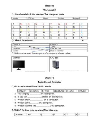 oxford computer books grade one chapter 1 to 3 question answer with ...