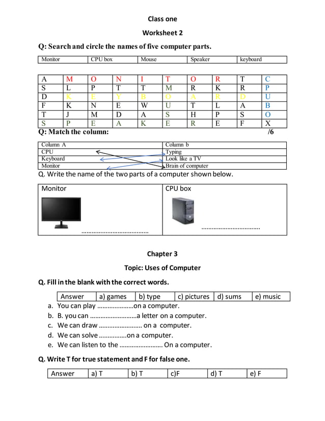 oxford computer books grade one chapter 1 to 3 question answer with exercise solution | DOCX