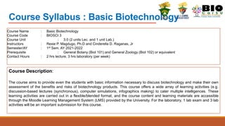 Biotech outline.pptx | Educational Assessment | Education