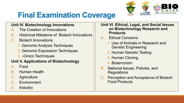 Biotech outline.pptx | Educational Assessment | Education