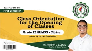 Class Orientation for Senior High School Students | PPTX