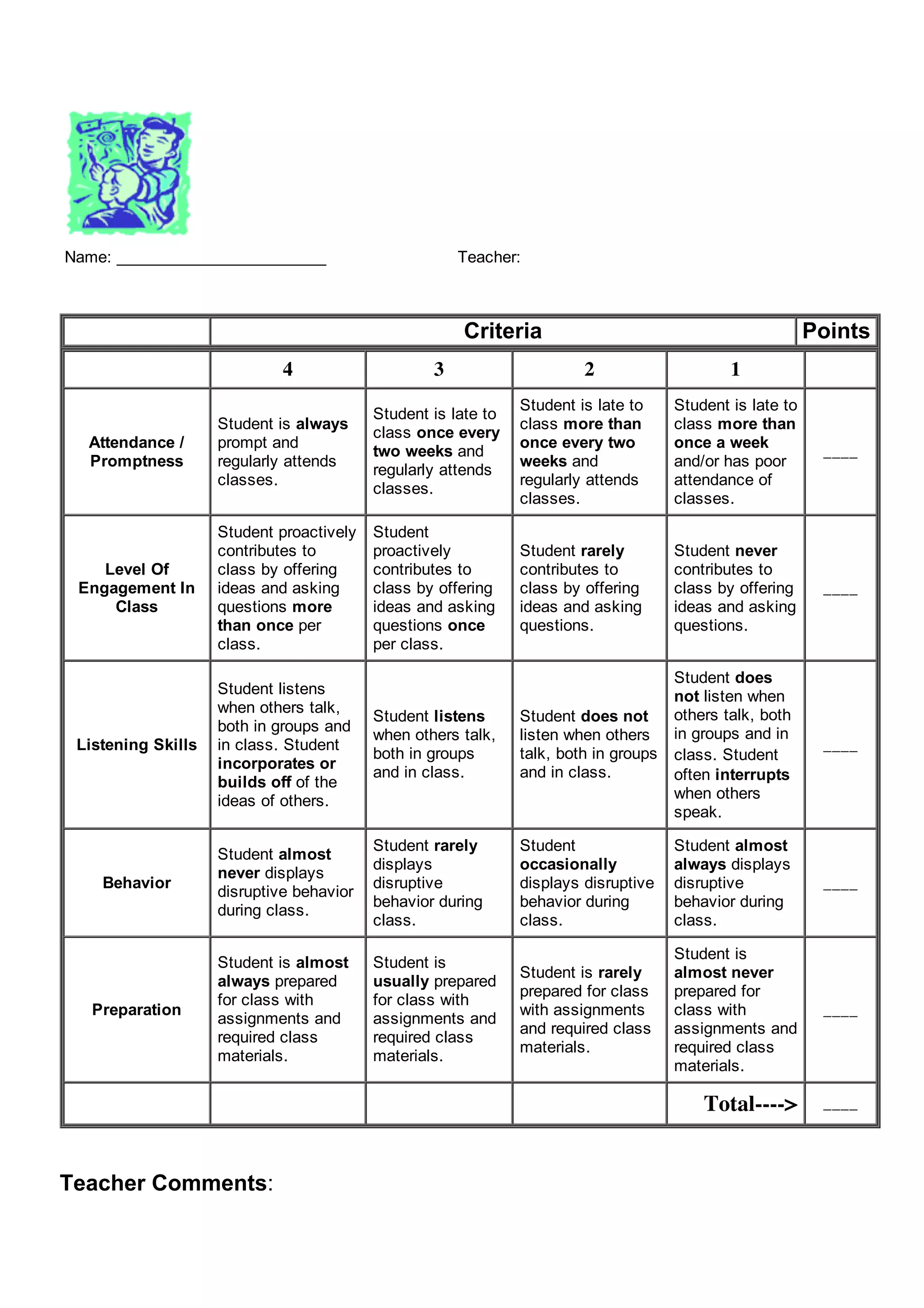 Class participation rubric for | PDF