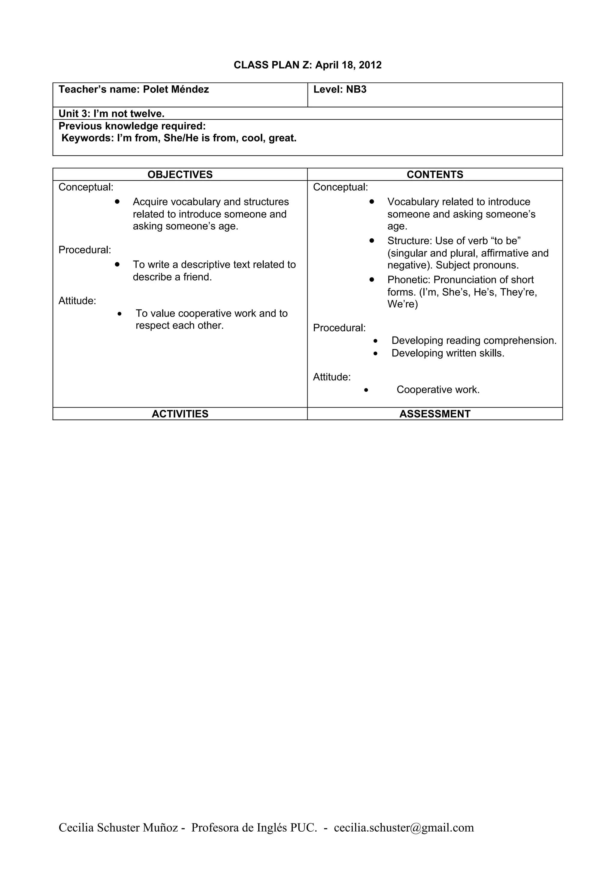 Class Planning April 18 Pdf