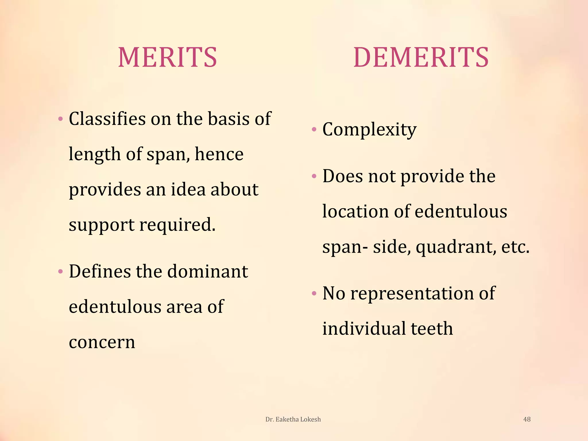 Classification systems for partially edentulous arches | PPTX