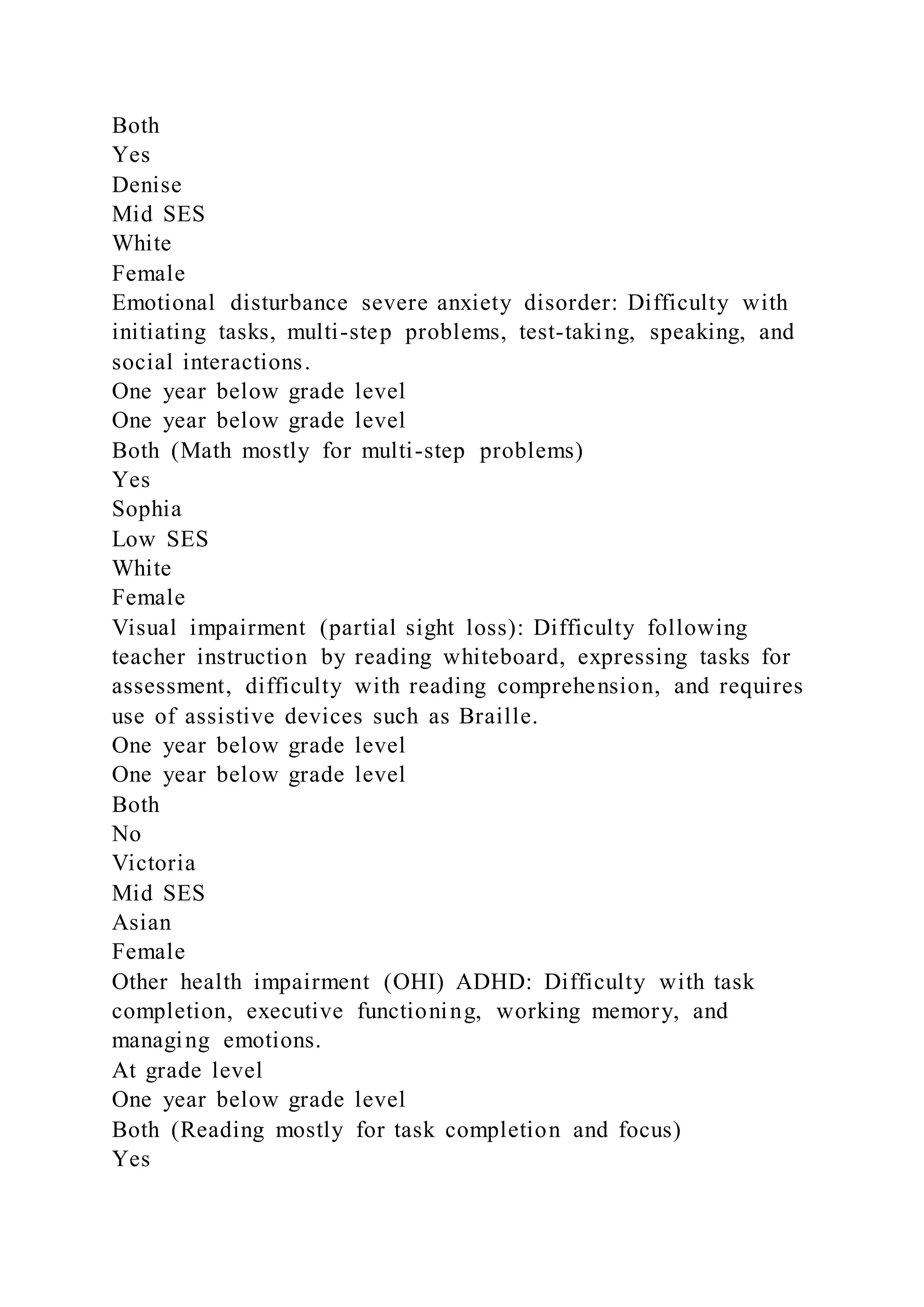 Class profile for resource or self contained special education | PDF