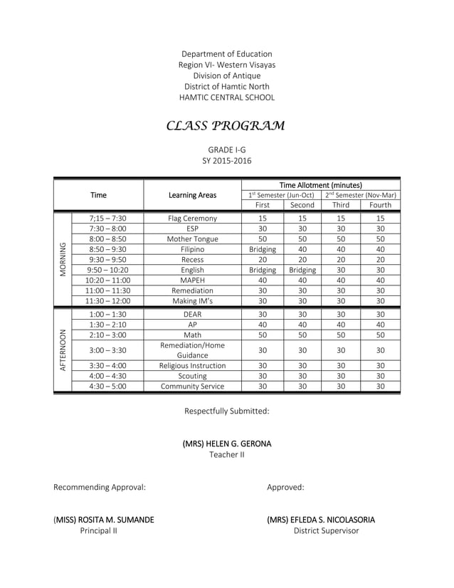 Class program | PDF | Education