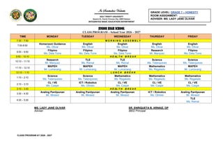 Holy Trinity University Junior High School Class Program AY 2026-2027 | PDF